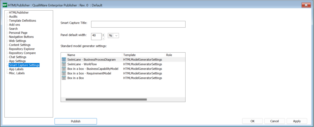 HTML Model Generator Settings | QualiWare Center of Excellence