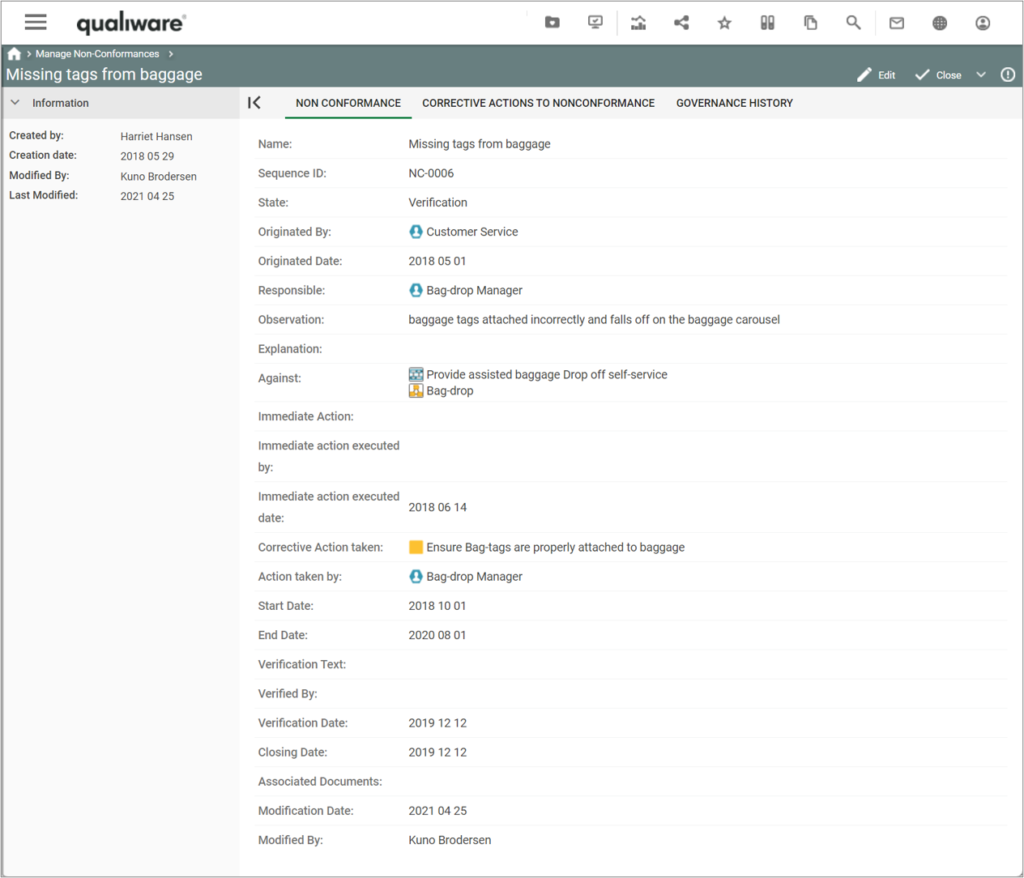 Non Conformance | QualiWare Center of Excellence